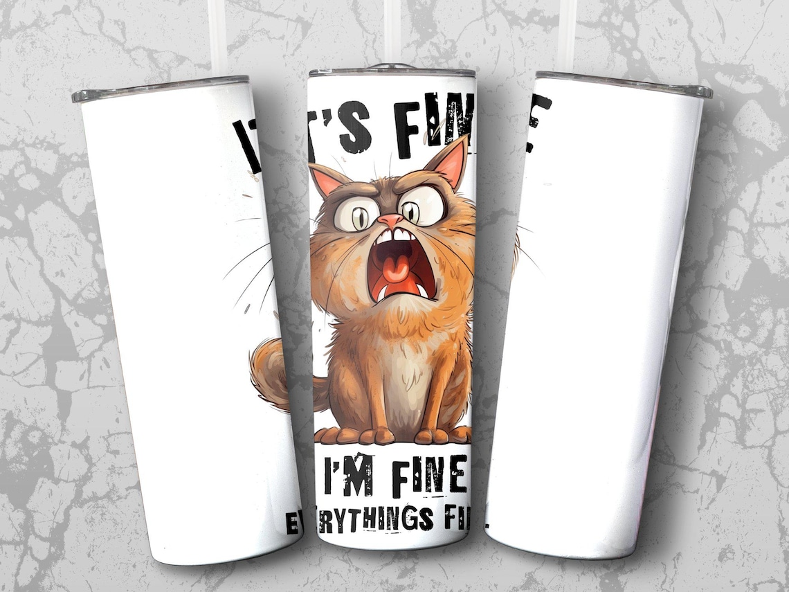 Funny Angry Stressed Out Cat Digital Art - Cute Cartoon Cat Design for ...