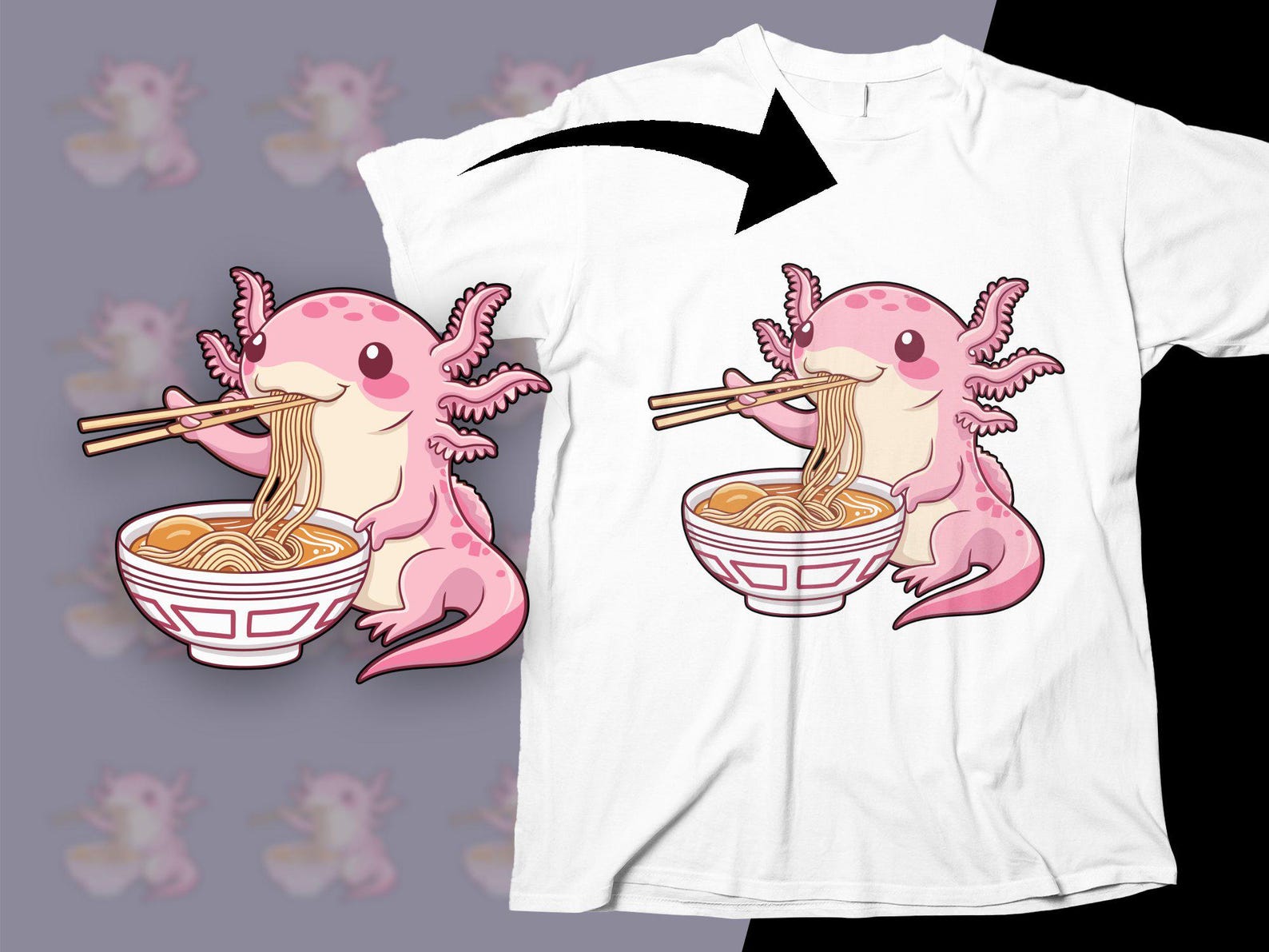Cute Axolotl Eating Ramen Digital Art for Wall Art Clothing Stickers ...