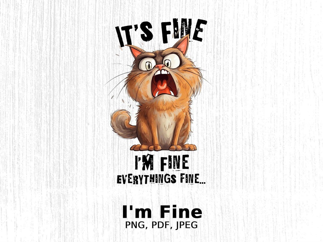 Funny Angry Stressed Out Cat Digital Art - Cute Cartoon Cat Design for ...