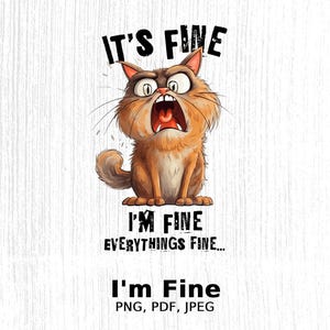 Funny Angry Stressed Out Cat Digital Art - Cute Cartoon Cat Design for ...