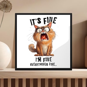 Funny Angry Stressed Out Cat Digital Art - Cute Cartoon Cat Design for ...