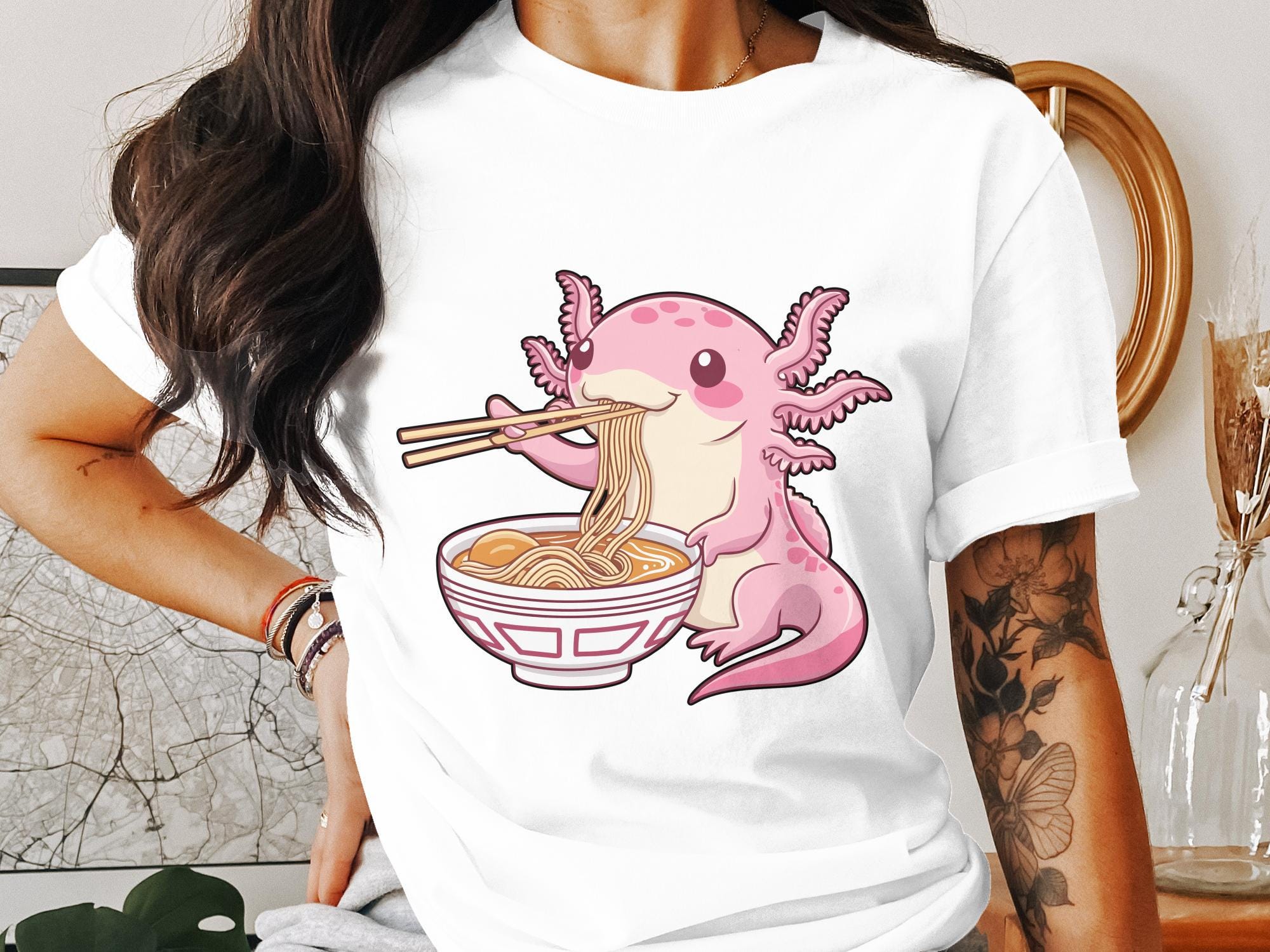 Cute Axolotl Eating Ramen Digital Art for Wall Art Clothing Stickers ...