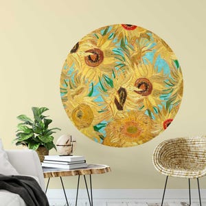 Van Gogh Sunflowers Wall Decal - Vintage Oil Painting Mural - Circle ...