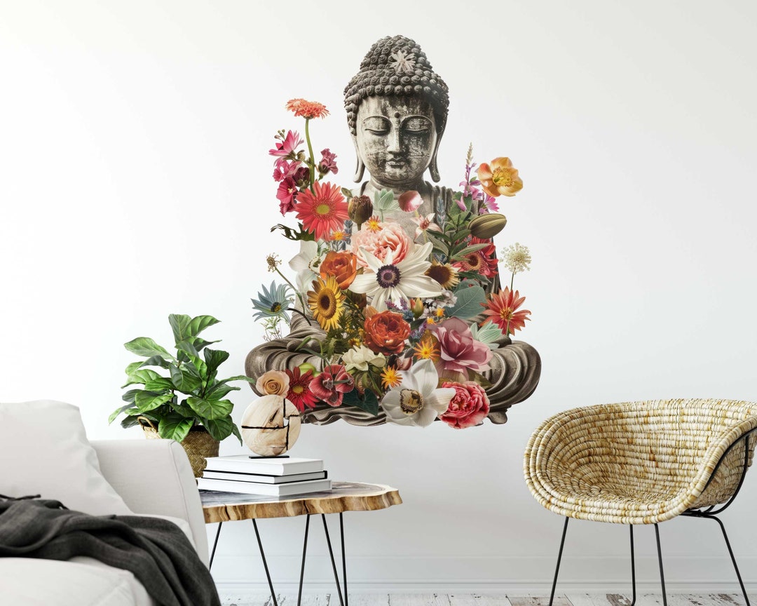 Buddha Floral Wall Sticker, Zen Meditation Art, Removable Fabric Decal ...