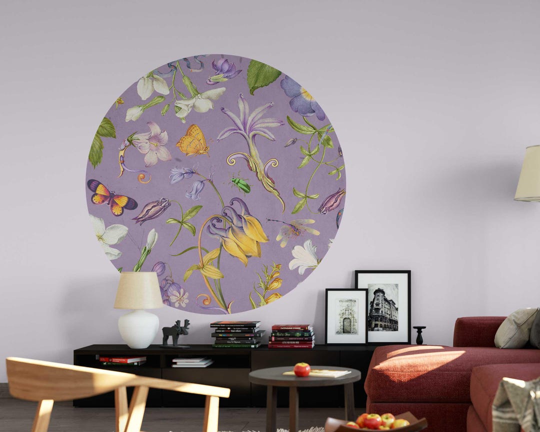 Watercolor Flowers Circle Wall Sticker - Butterfly Wall Decor & Floral ...