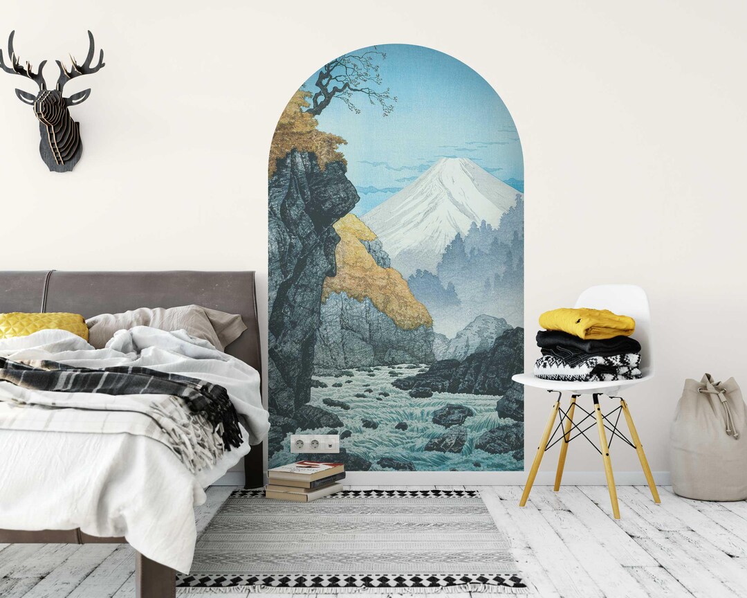 Landscape Arch Wall Stickers - Mountain and River Scene, Arched Wall ...