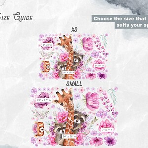 Cute Giraffe and Raccoon Floral Wall Stickers Premium Fabric Removable ...