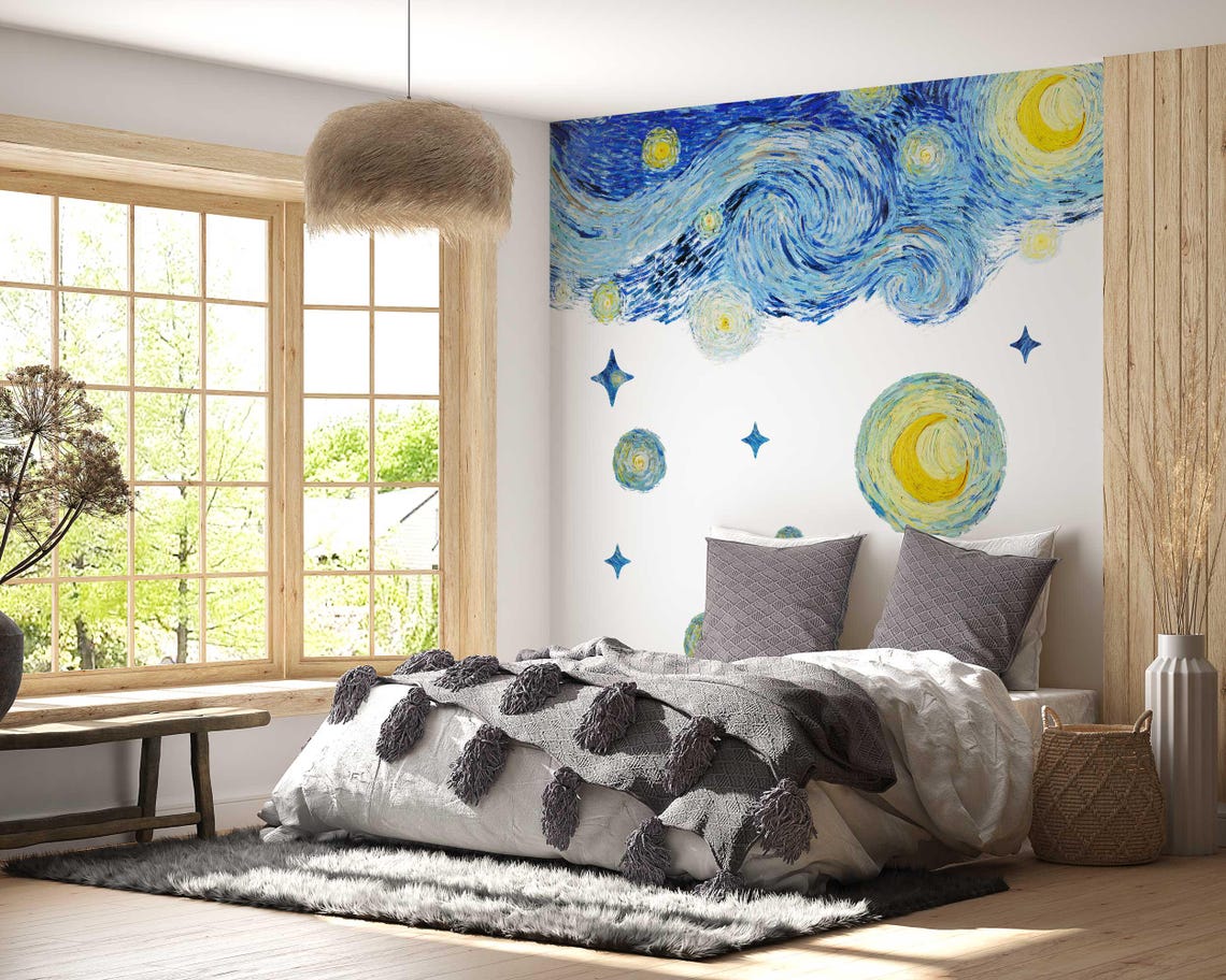Van Gogh Starry Night Wall Sticker - Large Wall Decal Oil Painting ...