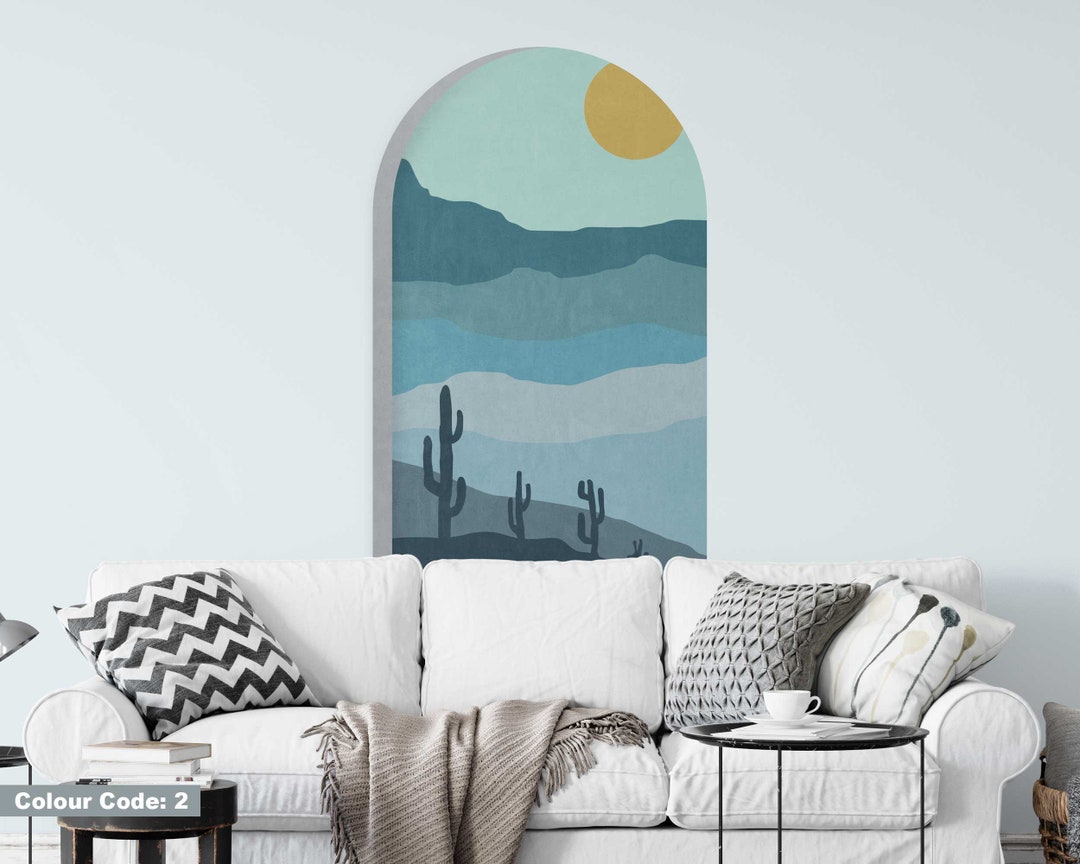 Mid Century Modern Boho Wall Decal - Mountain Sunshine Wall Sticker ...