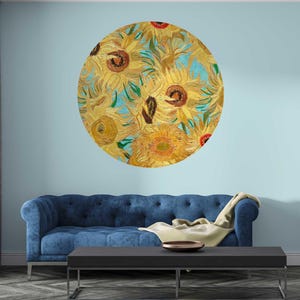 Van Gogh Sunflowers Wall Decal - Vintage Oil Painting Mural - Circle ...