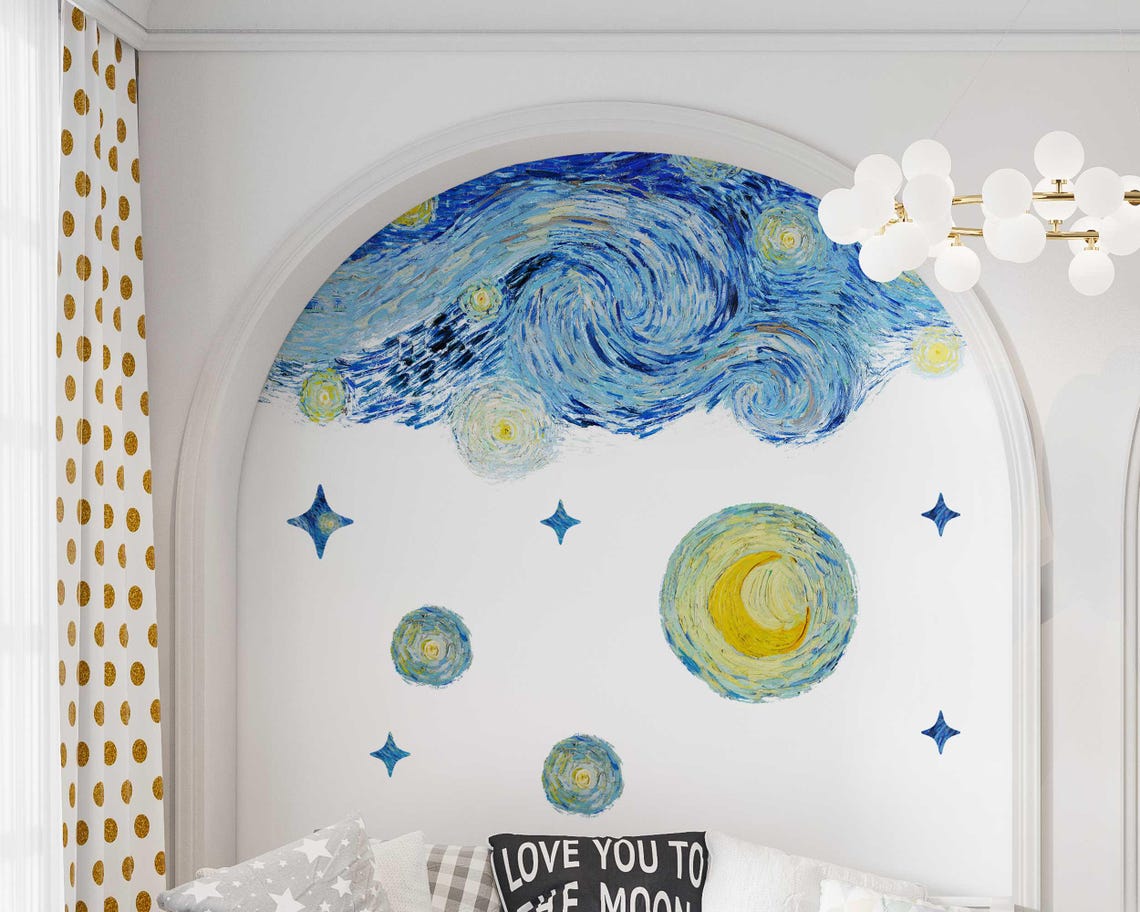 Van Gogh Starry Night Wall Sticker - Large Wall Decal Oil Painting ...