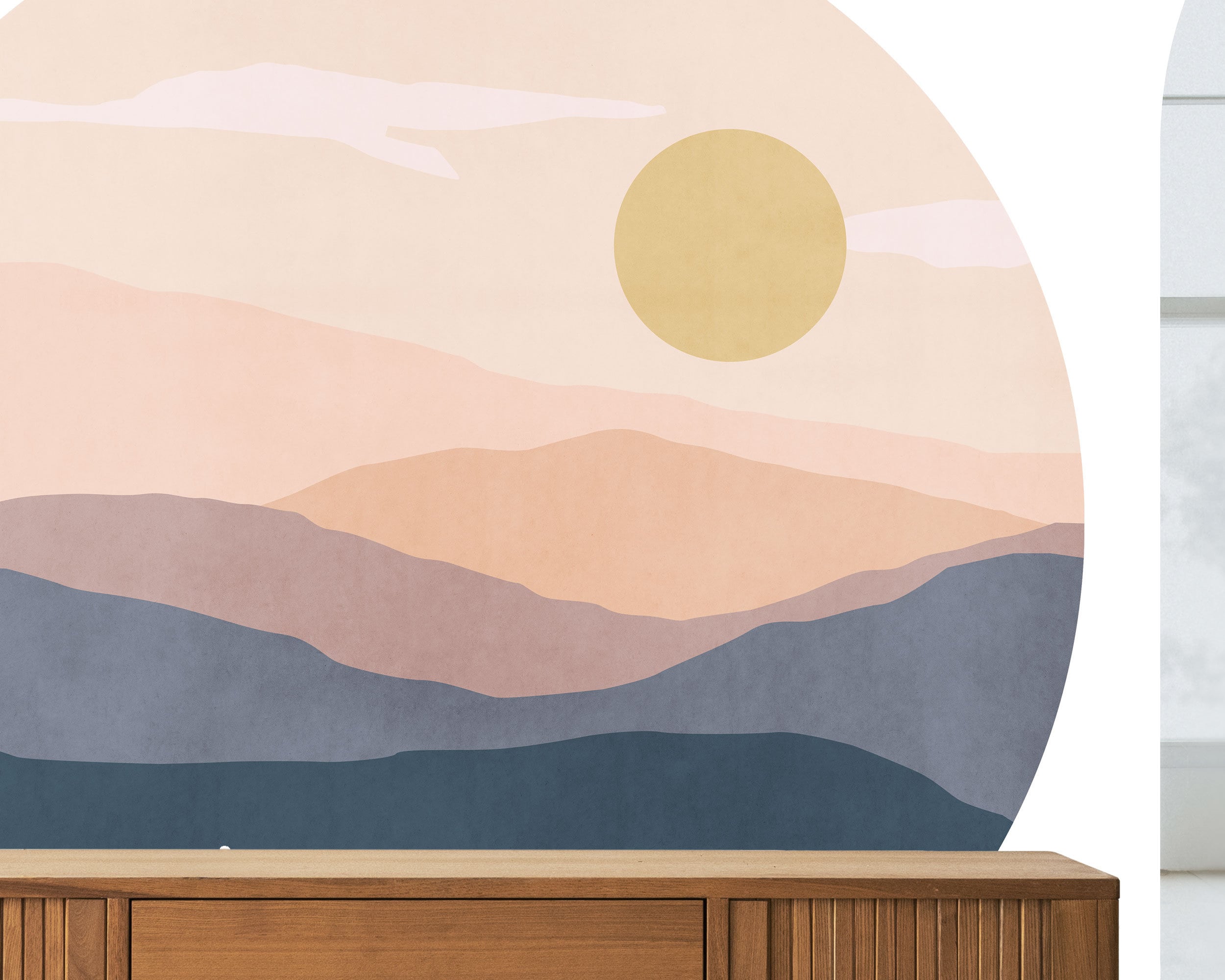 Mountain Sunset Circle Wall Decal - Boho Chic Decor, Removable Fabric ...