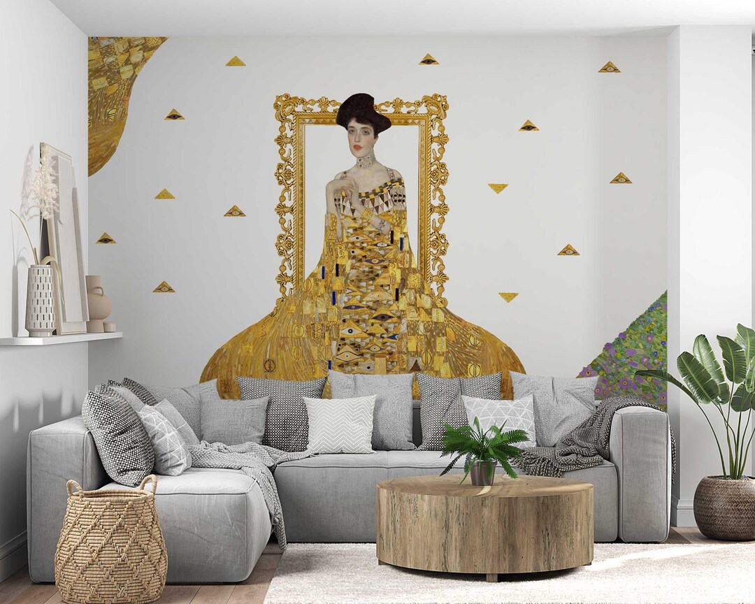 Gustav Klimt Golden Lady Wall Sticker Mural, Elegant Fine Art Decal for ...