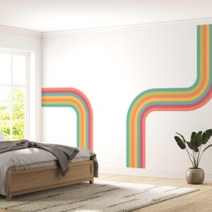 Retro Rainbow Stripes Wall Sticker for Office & Home Decor , Removable ...