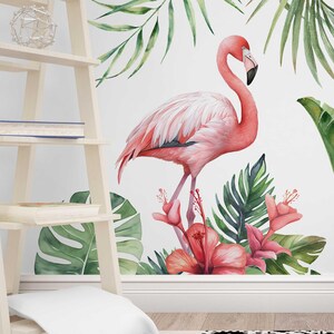 Tropical Flamingo and Leaves Wall Sticker - Removable Decor for Bedroom ...