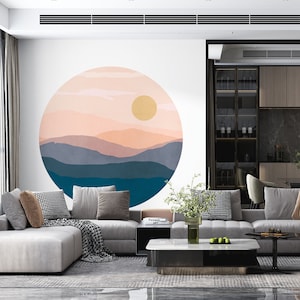 Mountain Sunset Circle Wall Decal - Boho Chic Decor, Removable Fabric ...