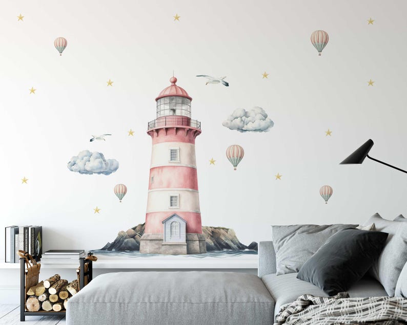 Watercolor Lighthouse Wall Art - Nautical Wall Decor With Birds ...