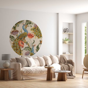 Vintage Peacock and Floral Round Wall Decal - Elegant Botanical ...