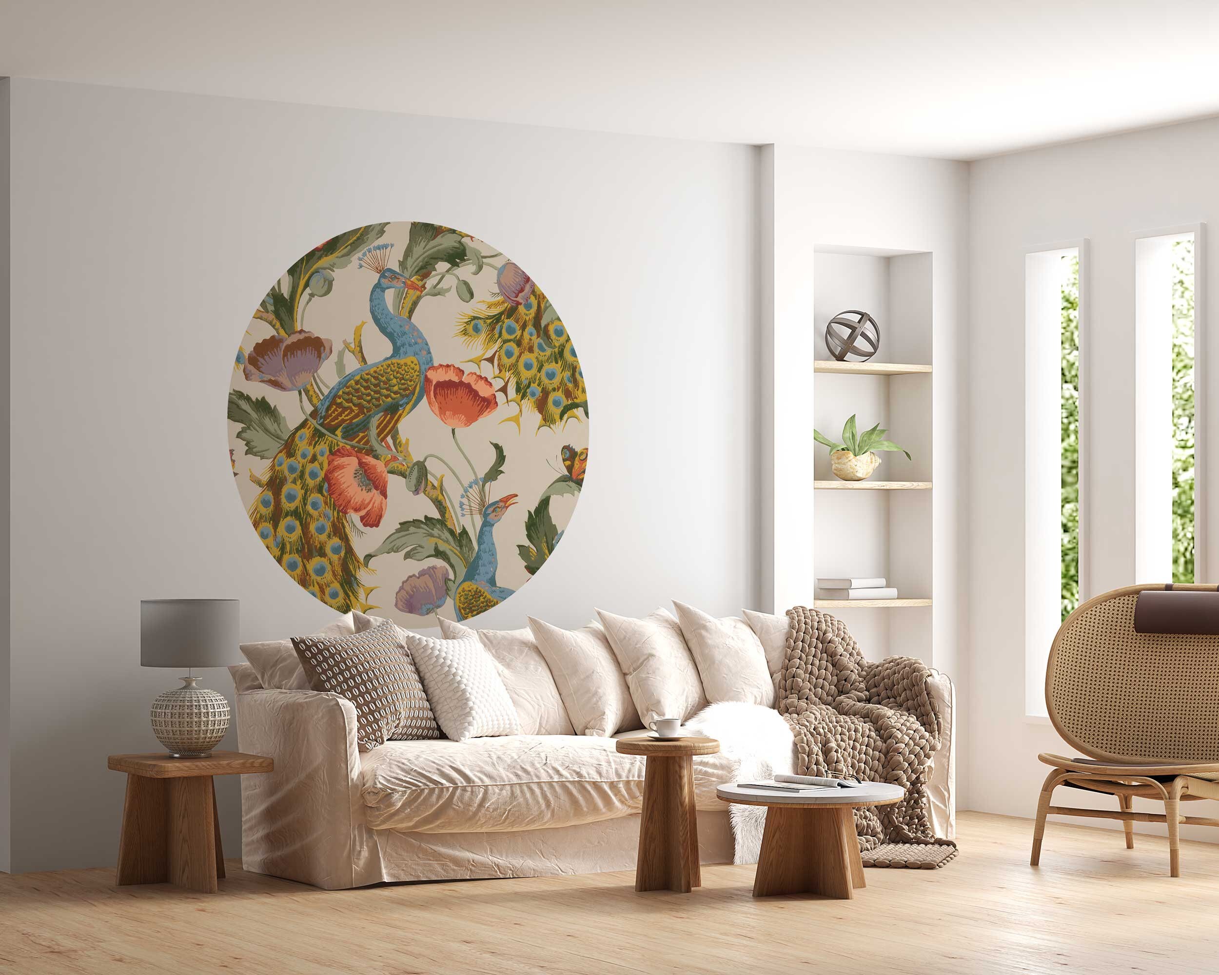 Vintage Peacock and Floral Round Wall Decal - Elegant Botanical ...