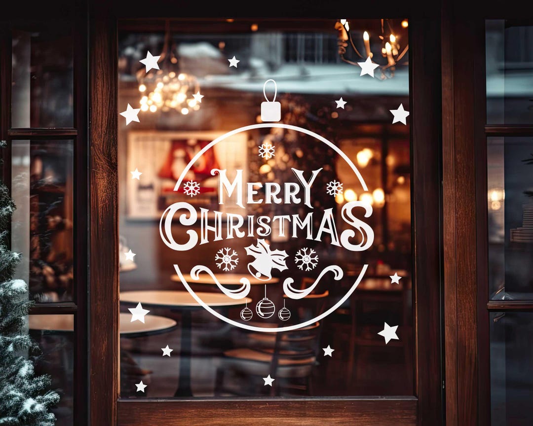 Merry Christmas Window Decals With Ornament Design Snowflakes Stars and ...