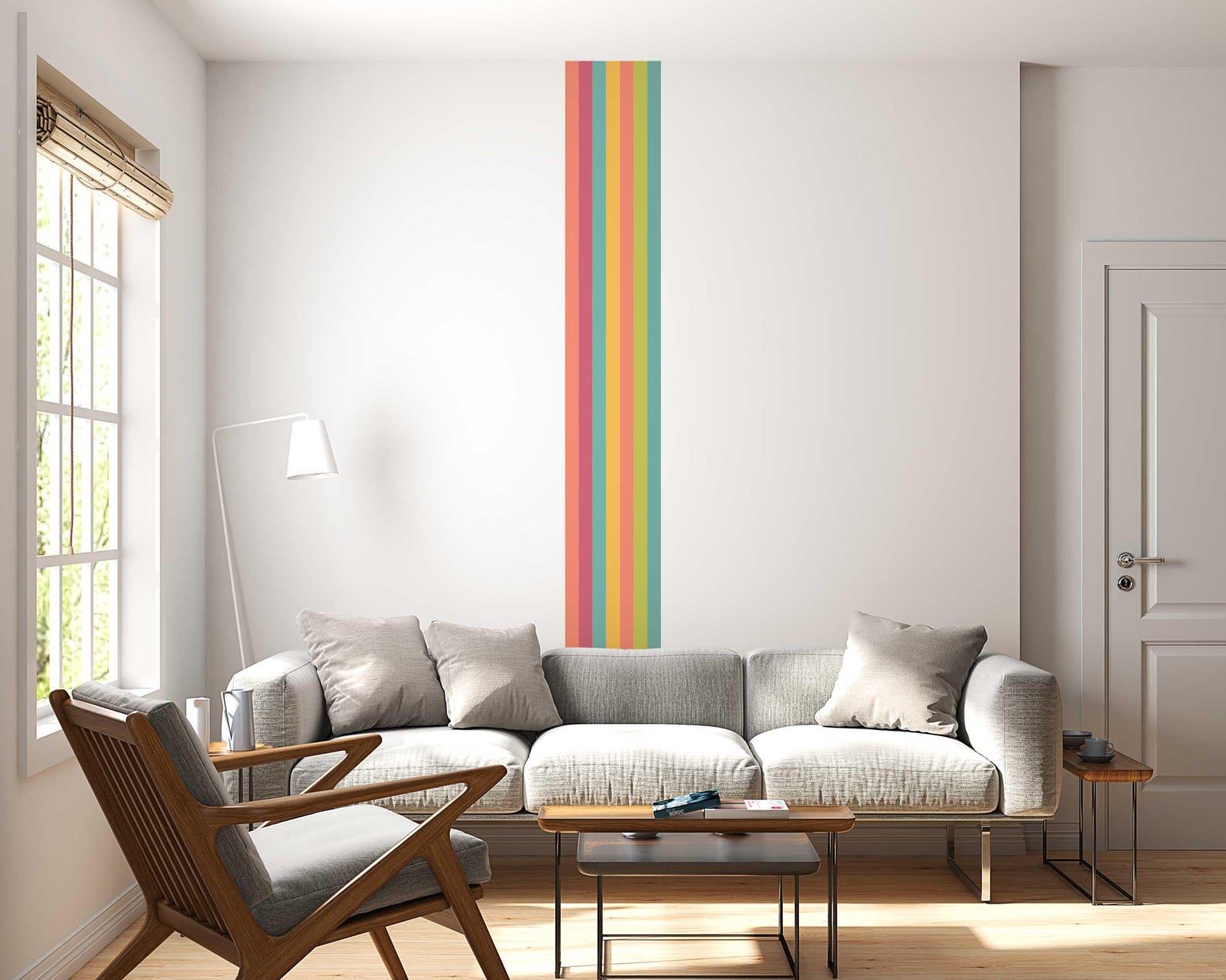 Retro Rainbow Stripes Wall Sticker Decal - Vibrant Office Decor ...