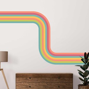 Retro Rainbow Stripes Wall Sticker Decal - Vibrant Office Decor ...