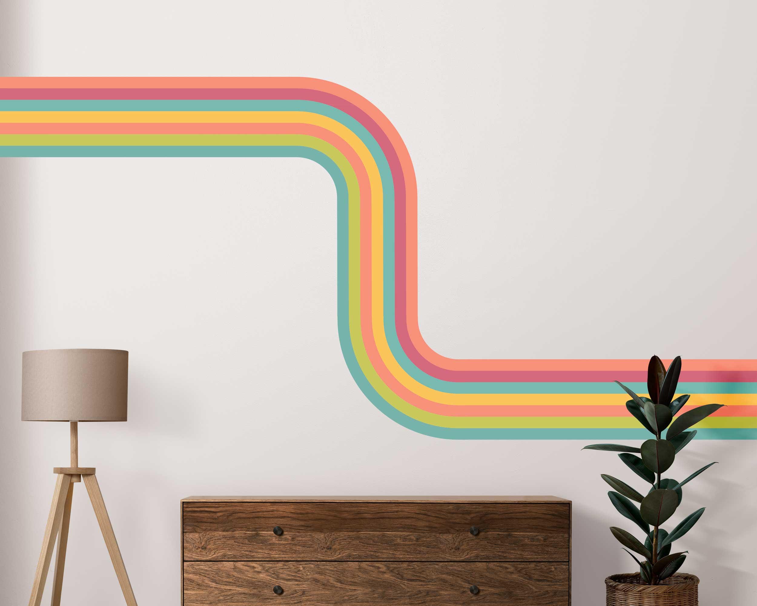 Retro Rainbow Stripes Wall Sticker Decal - Vibrant Office Decor ...