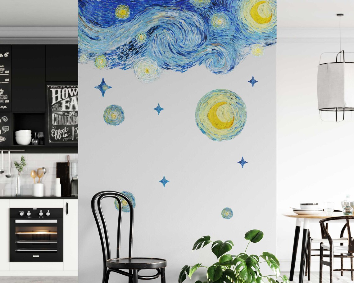 Van Gogh Starry Night Wall Sticker - Large Wall Decal Oil Painting ...