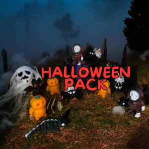 3D Printed Halloween Mini Figure Set | 6-pack | Bat, Spider, Black ...