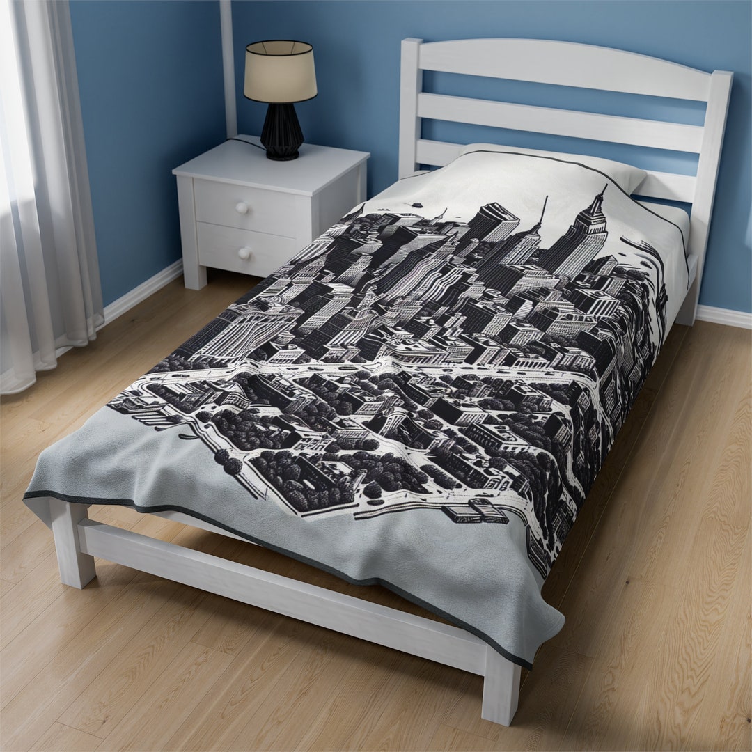 Urban City Design Pattern Comfy Velveteen Plush Blanket Dark Gray - Etsy