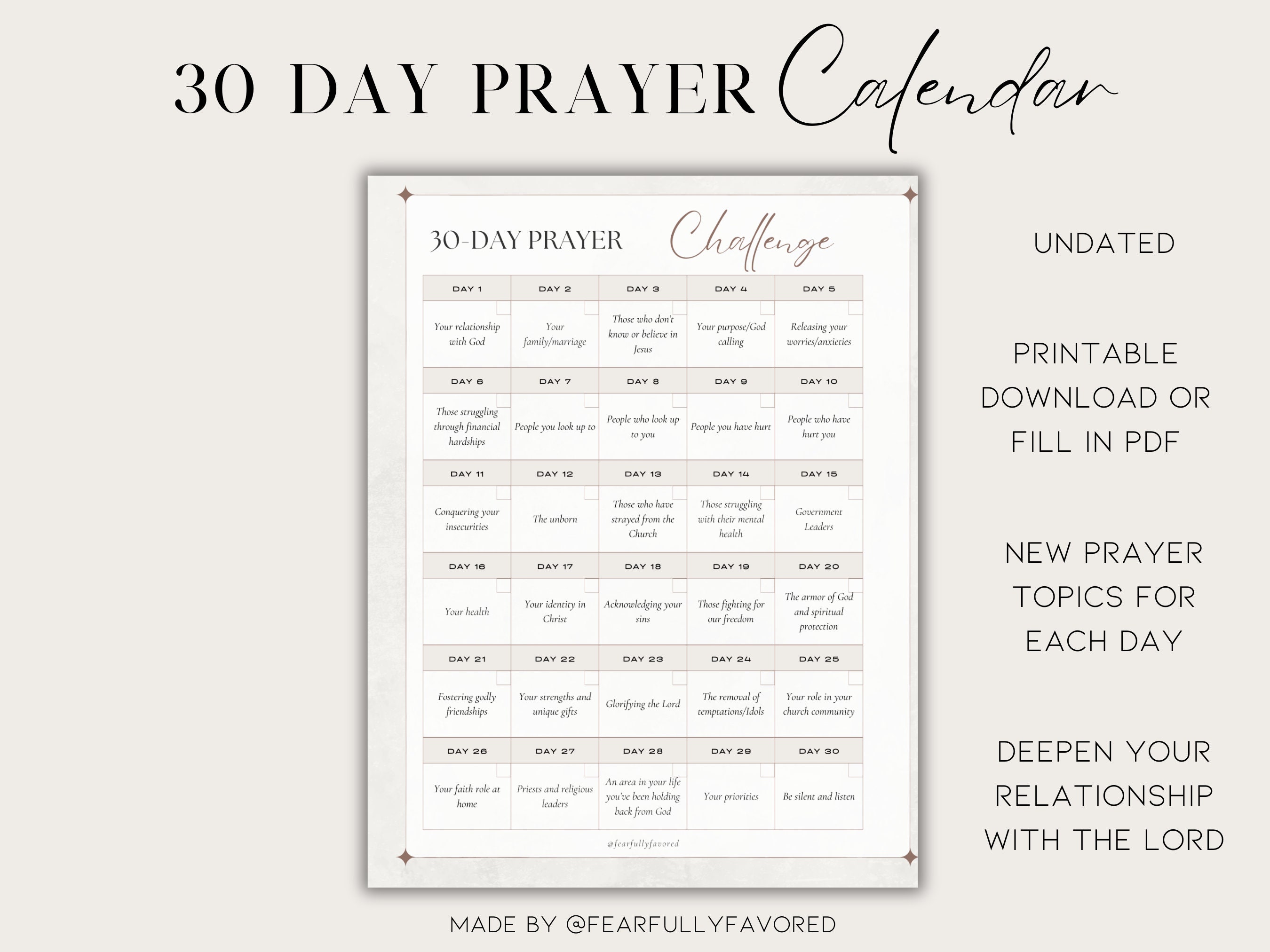30 Day Prayer Calendar | Prayer Challenge | Digital Prayer Calendar ...