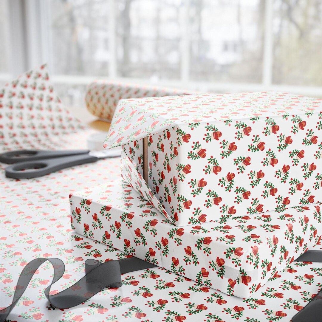 Christmas Mittens Wrapping Paper Roll Festive Holiday Party Gift Wrap ...