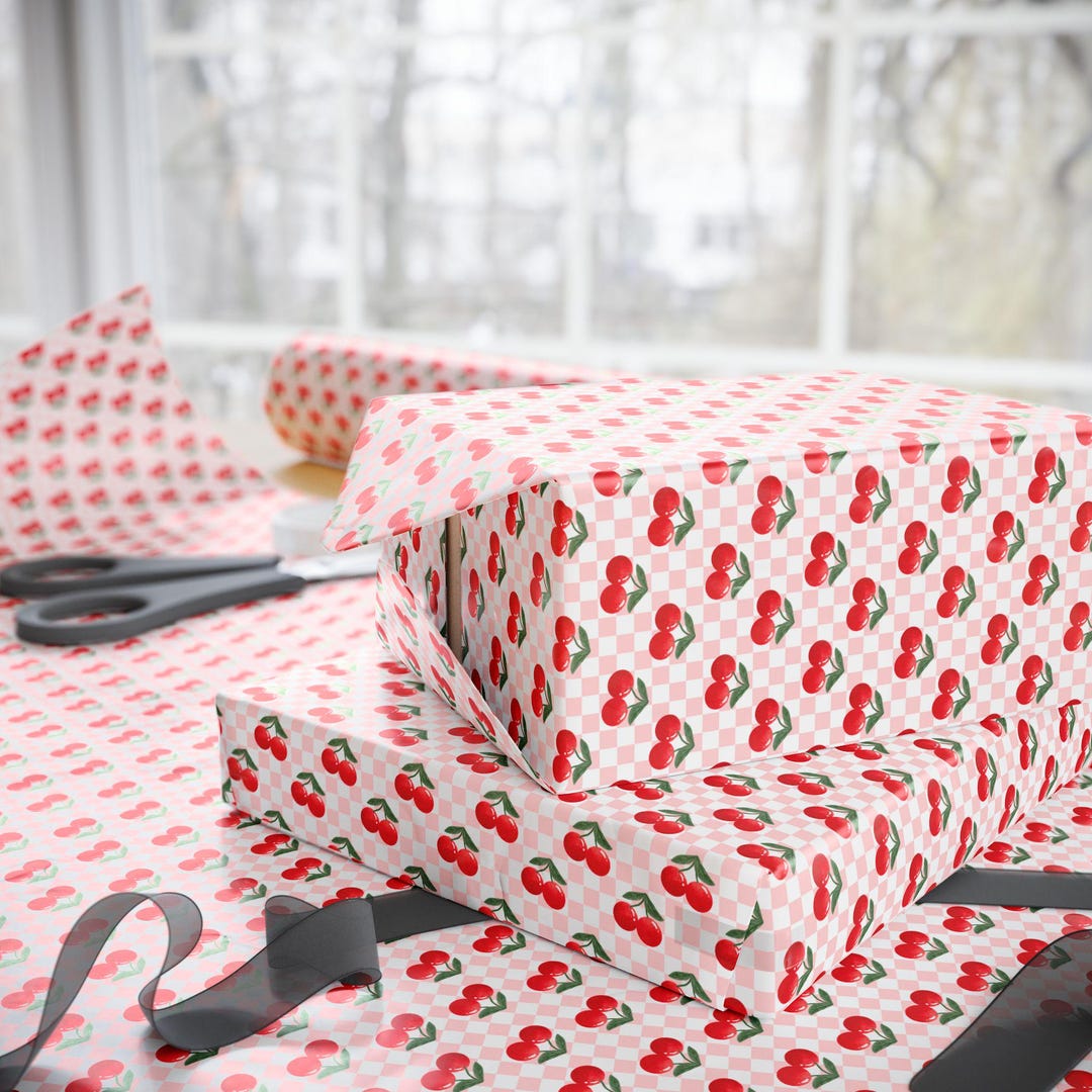 Checkered Cherry Wrapping Paper Roll Festive Party Gift Wrap - Etsy