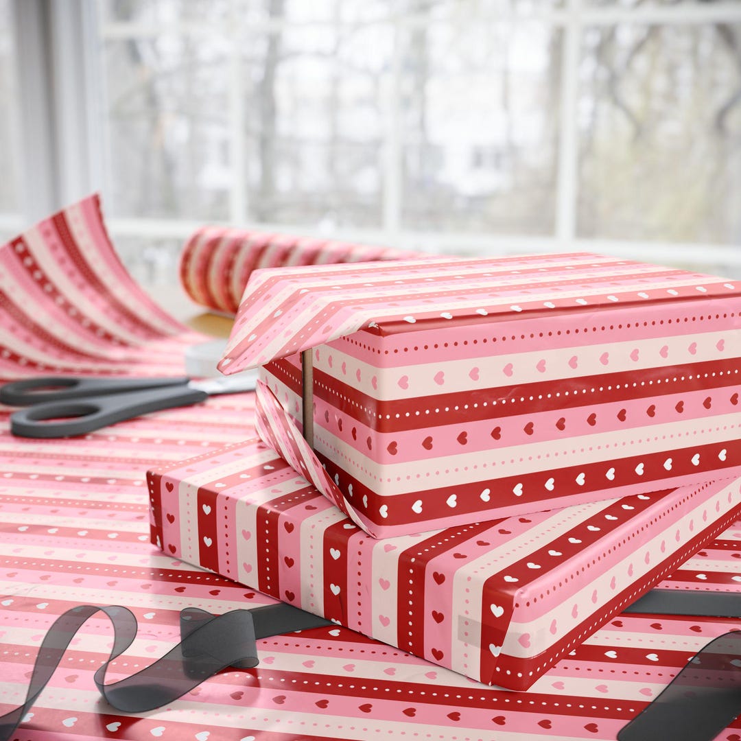 Heart Wrapping Paper Roll Festive Valentine's Party Love Gift Wrap - Etsy