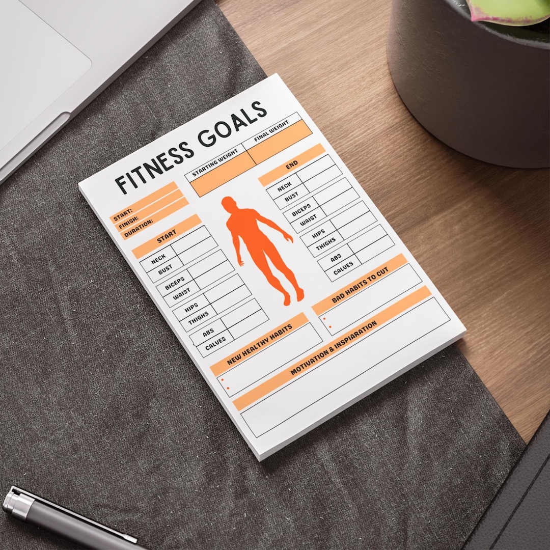 Fitness Goals & Motivation Note Pad Sticky Notes Workout Planner Log ...