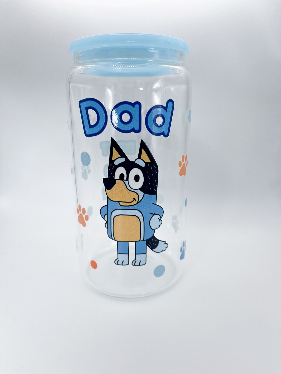 Bluey Cup Dad Glass Cup Iced Coffee Cup 16oz Libbey Glass Can Gifts for ...