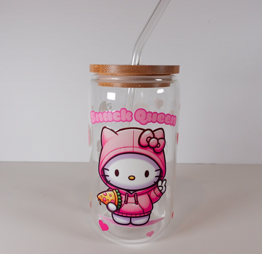 Snack Queen Kitty Glass Cup Kitty Cup 16oz Libbey Glass Can Pink Cup ...