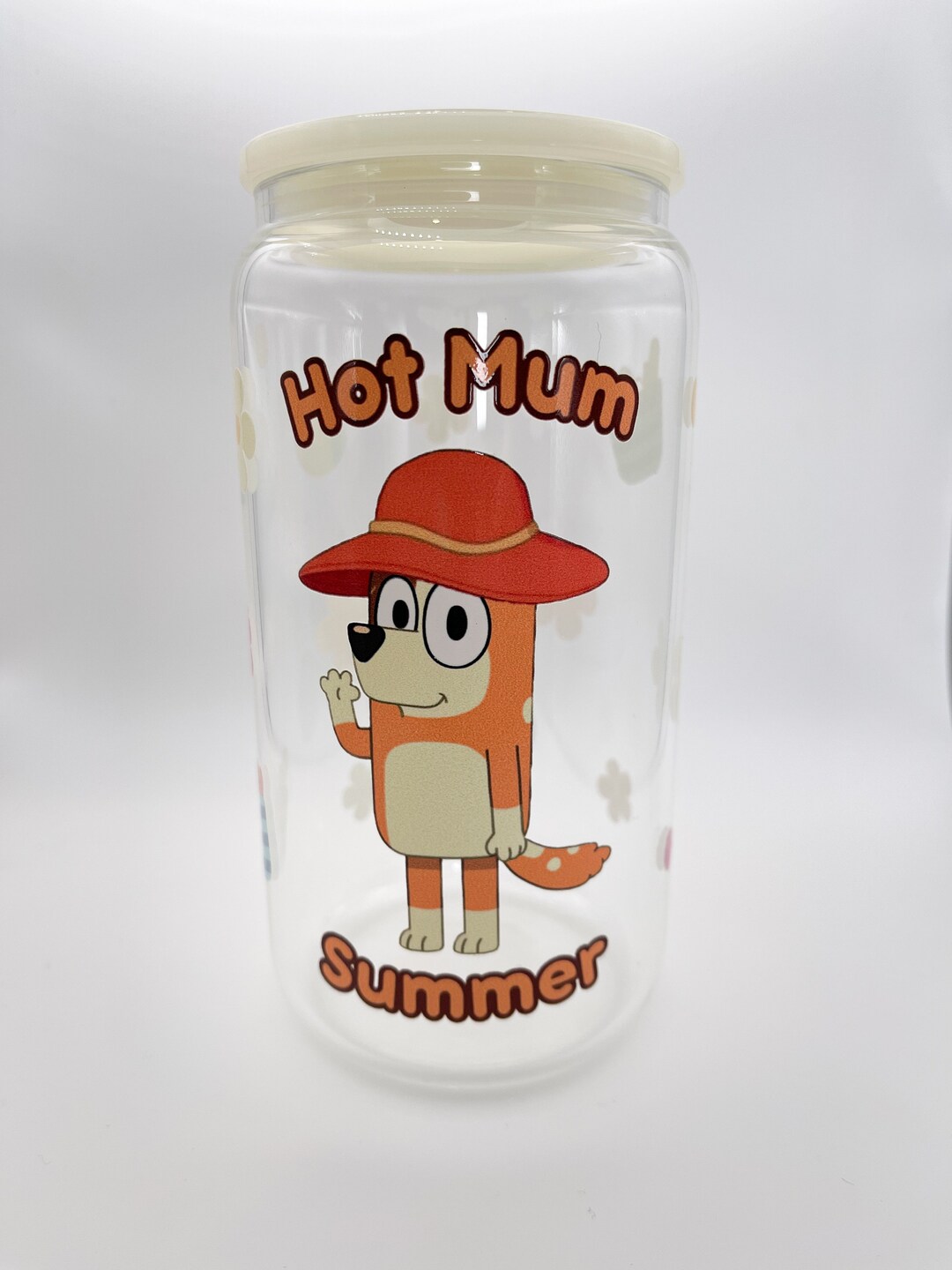 Bluey Cup | Mum Glass Cup | Iced Coffee Cup | 16oz Libbey Glass Can ...