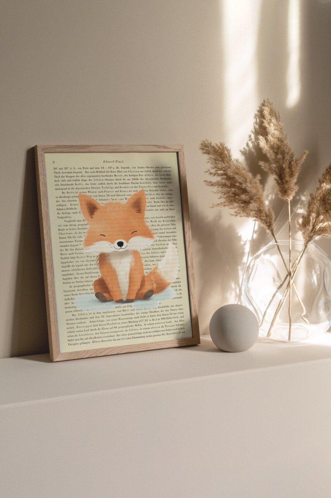 Baby Fox Print, Original Art Print, Vintage Gift on Book Page, Nursery ...