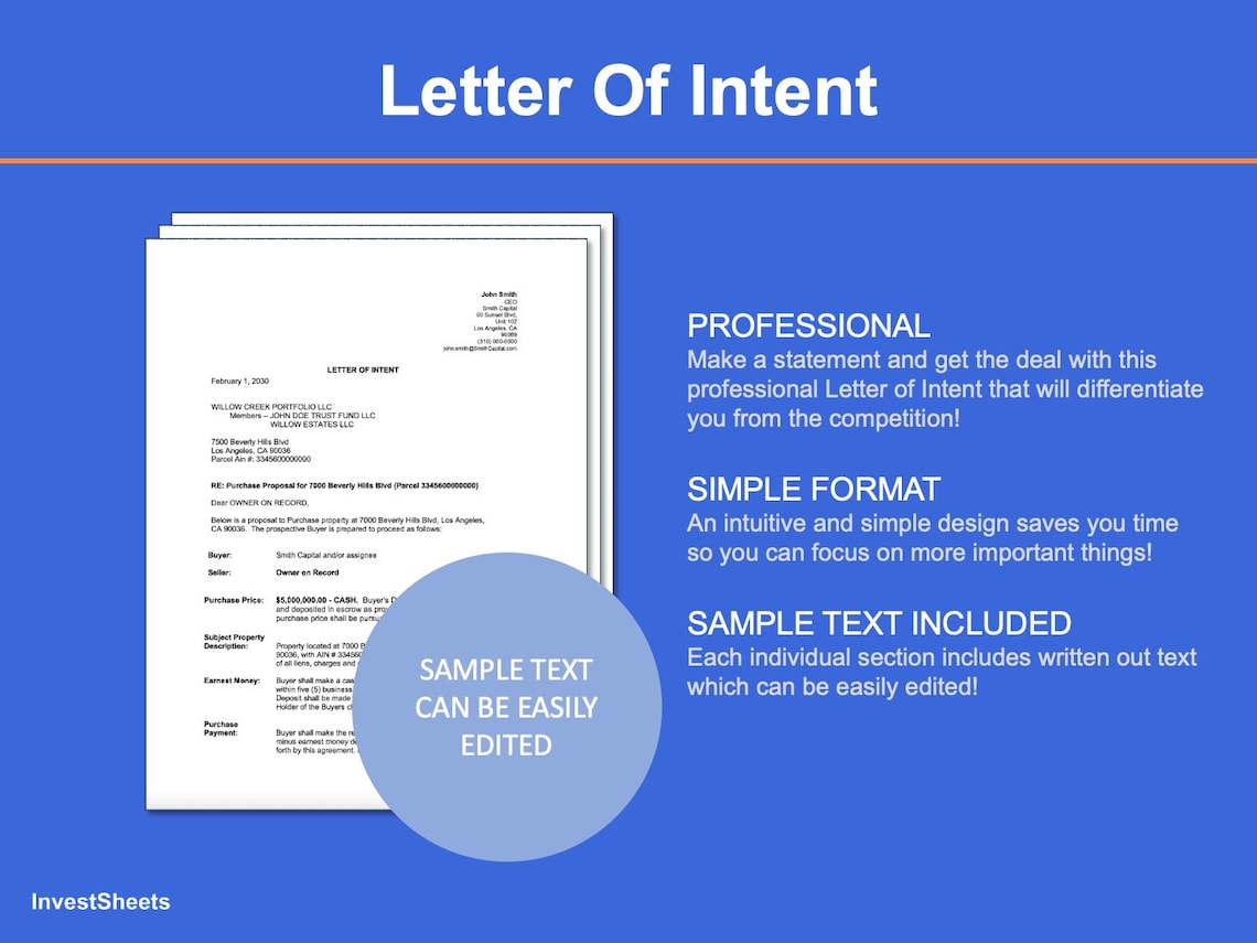 Real Estate Property Purchase Letter of Intent Template for Buyer ...