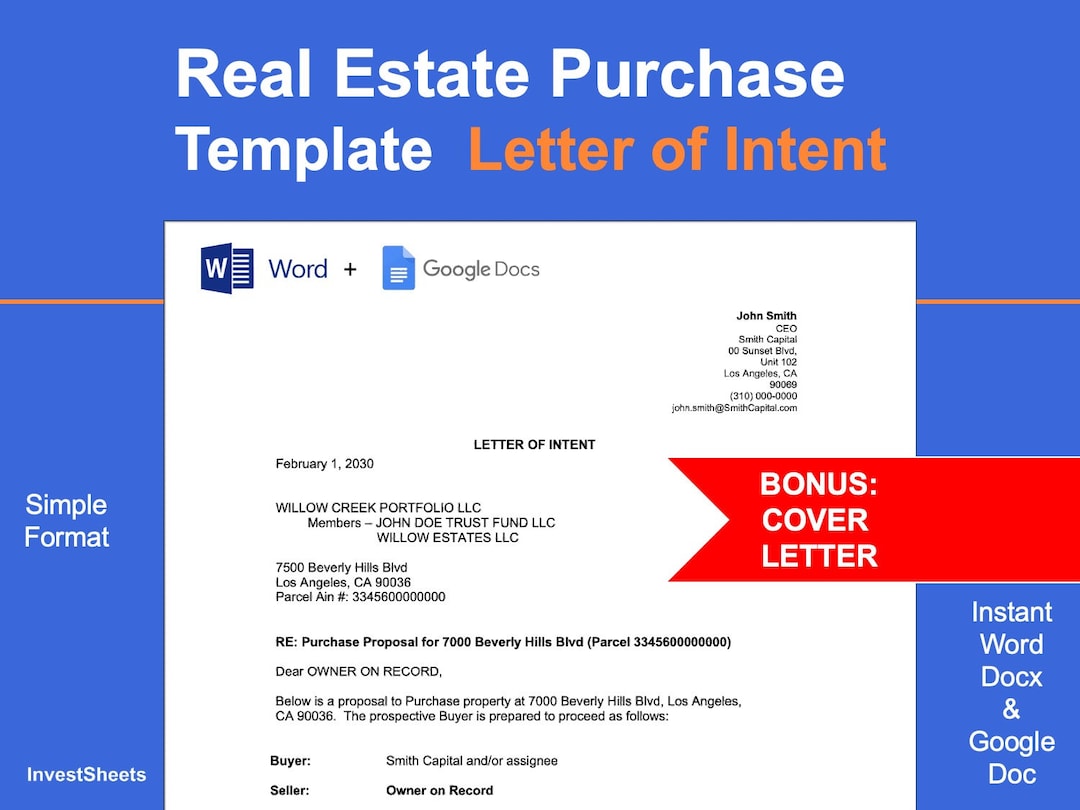 Real Estate Property Purchase Letter of Intent Template for Buyer ...