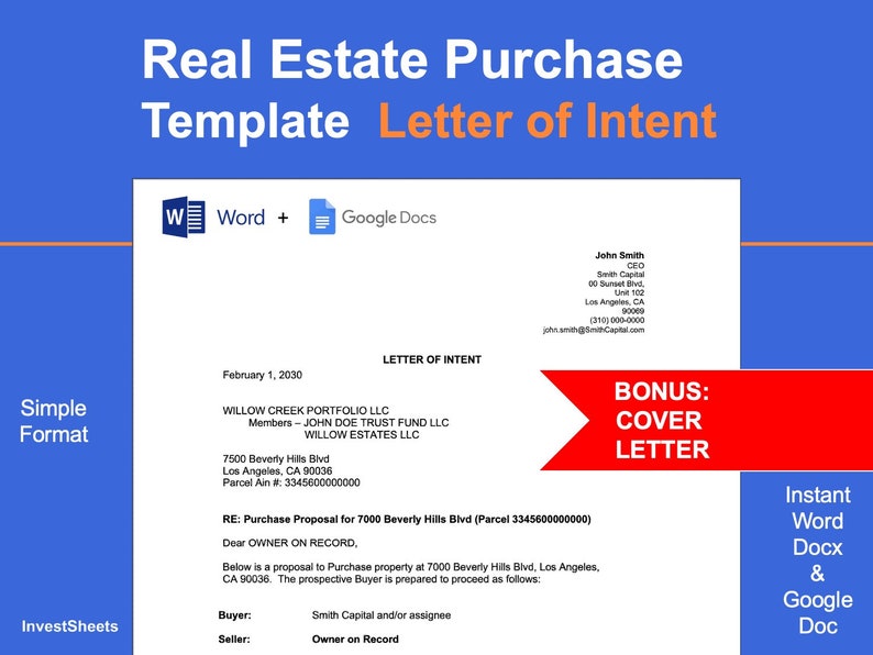 Real Estate Property Purchase Letter of Intent Template for Buyer ...