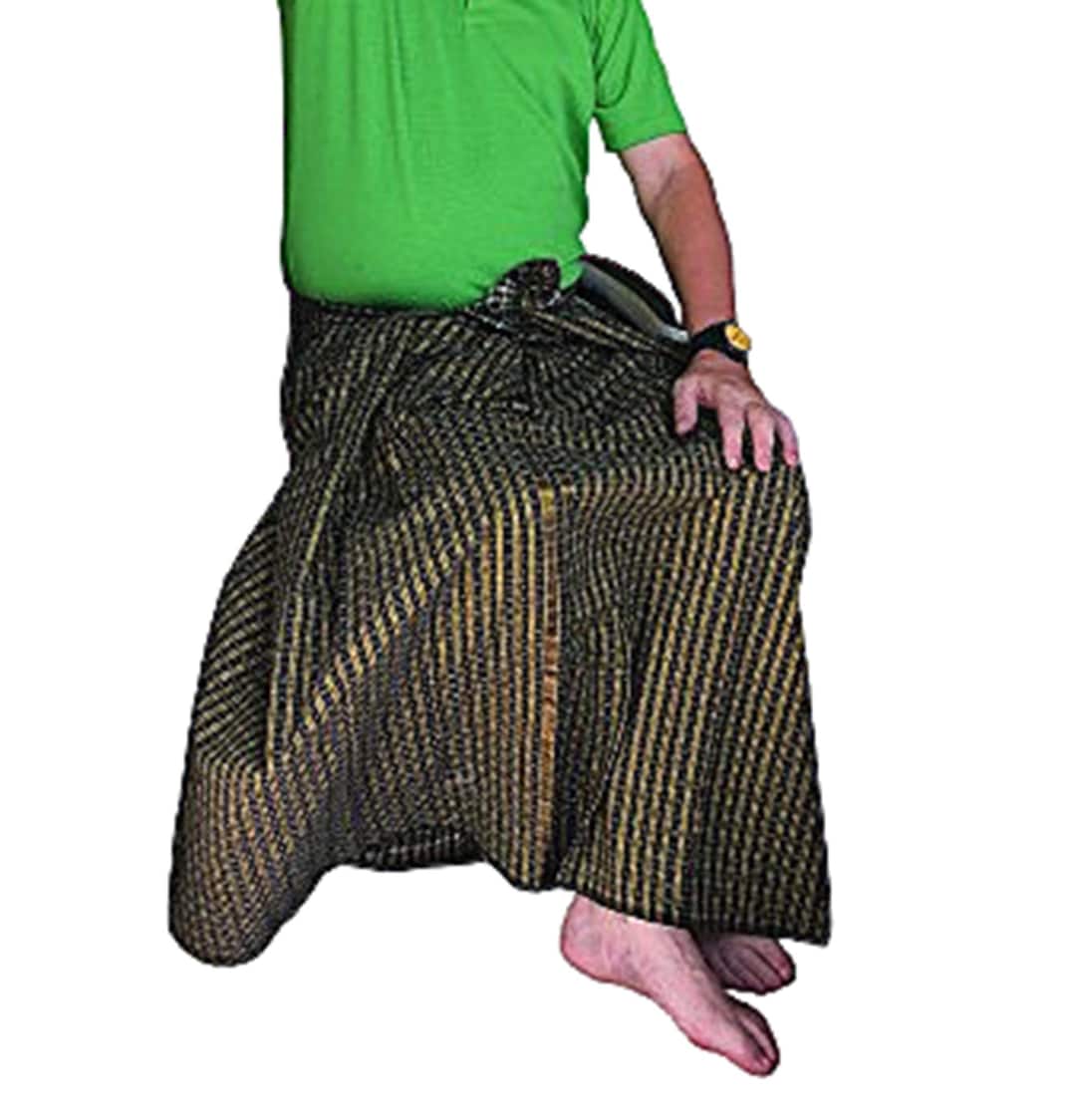 Men's Sarong 100% Cotton Black With Gold Thread Handmade Clothing Dhoti ...