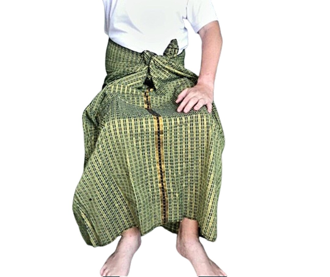 Sarongs for Men, Longyi Men’s Cotton Gold Thread, Burmese Pants ...