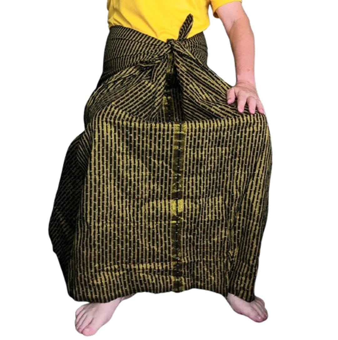Longyi Men's Sarong 100% Cotton Black With Gold Thread Handmade ...