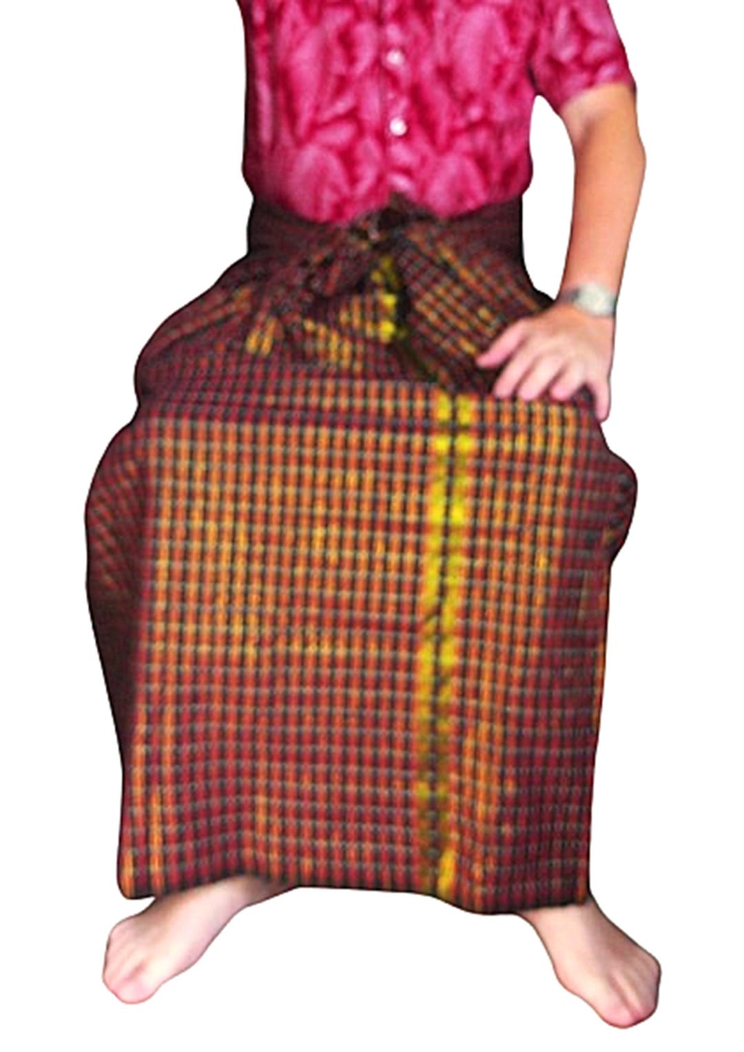 Longyi Men's Sarong 100% Cotton Black and Red With Gold Thread Handmade ...