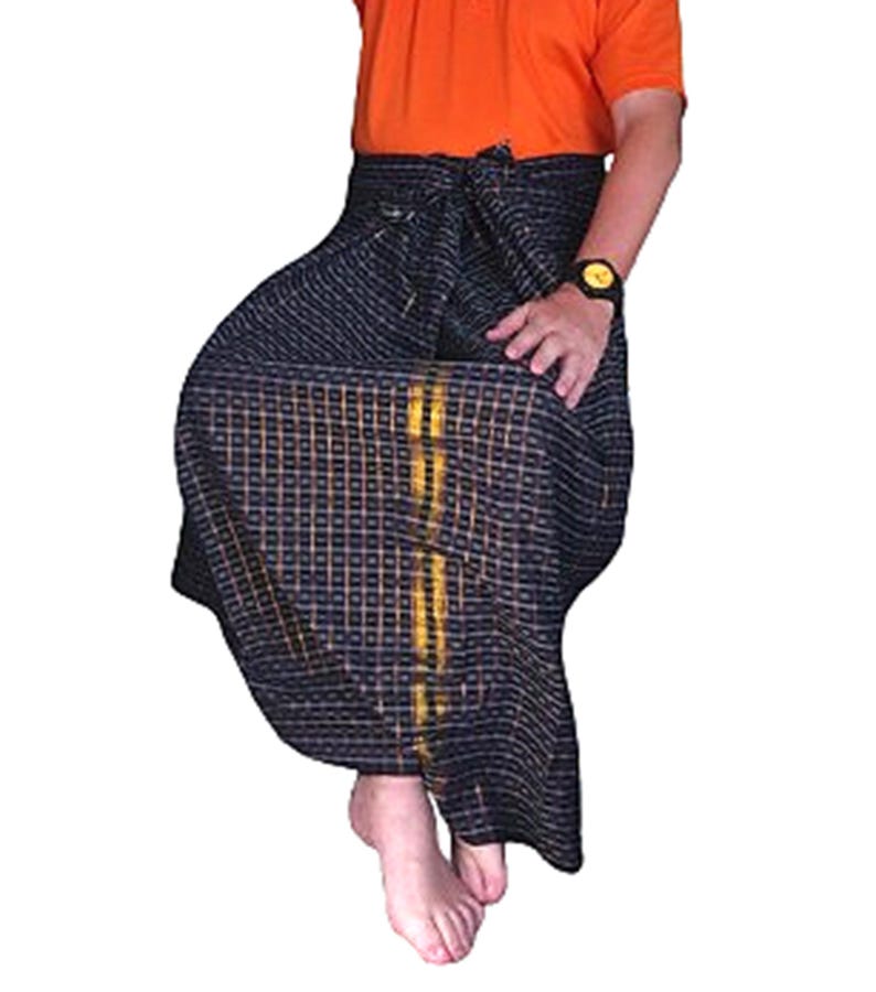 Sarongs for Men, 100% Cotton, Longyi, Gift for Him, Black With Purple ...