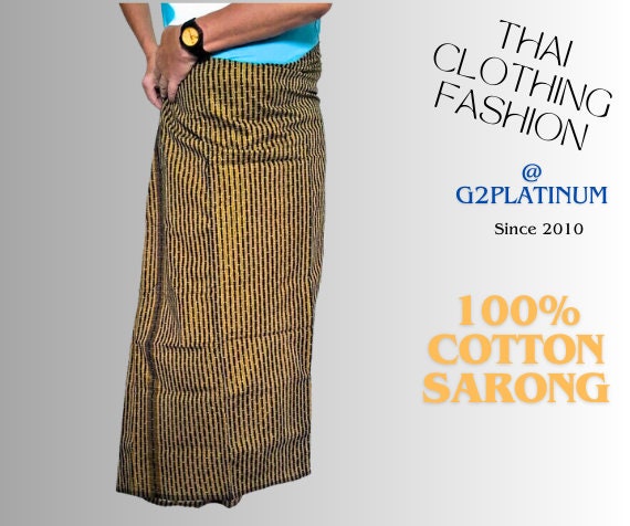 Longyi for Men, 100% Cotton, Black Gold Stripe, Handmade Thai Clothing ...