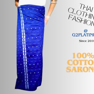 Longyi for Men, 100% Cotton Sarong, Burmese Pants, Blue and White ...