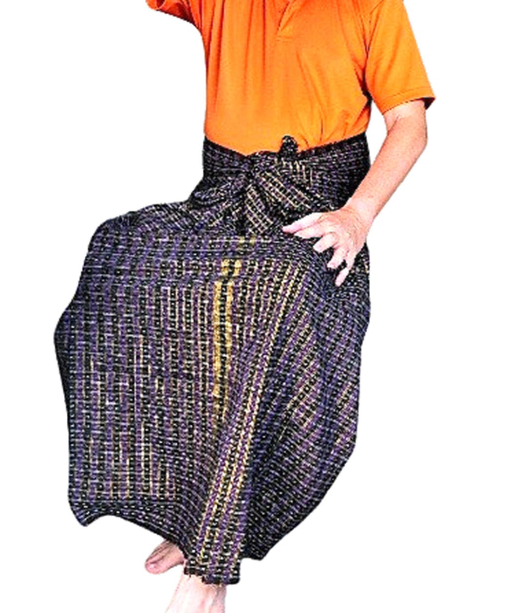 Men's Black & Purple Striped Sarong - Traditional Longyi Dhoti for ...